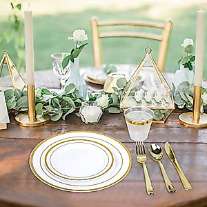 600 Piece Wedding Party Plates Disposable Dinnerware Set 100 Guests -By Zulzzy -100 Gold Plastic Plates, 100 Gold Salad Plates, 100 Gold Plastic Silverware Set, 100 Gold Plastic Cups