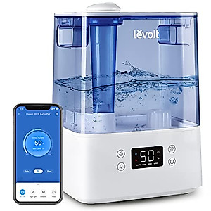 LEVOIT Humidifiers for Bedroom Large Room Home, Blue & Humidifiers for Bedroom Large Room Home, Smart Wifi Alexa Control, 6L Top Fill Warm and Cool Mist, White