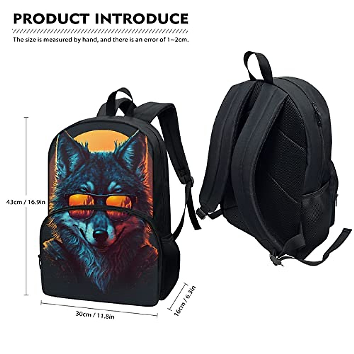 Wolf Backpack for School Girls and Boys Bookbag with Lunch Box Lightweight and Durable 17 Inch Laptop Backpack 4 pcs Set