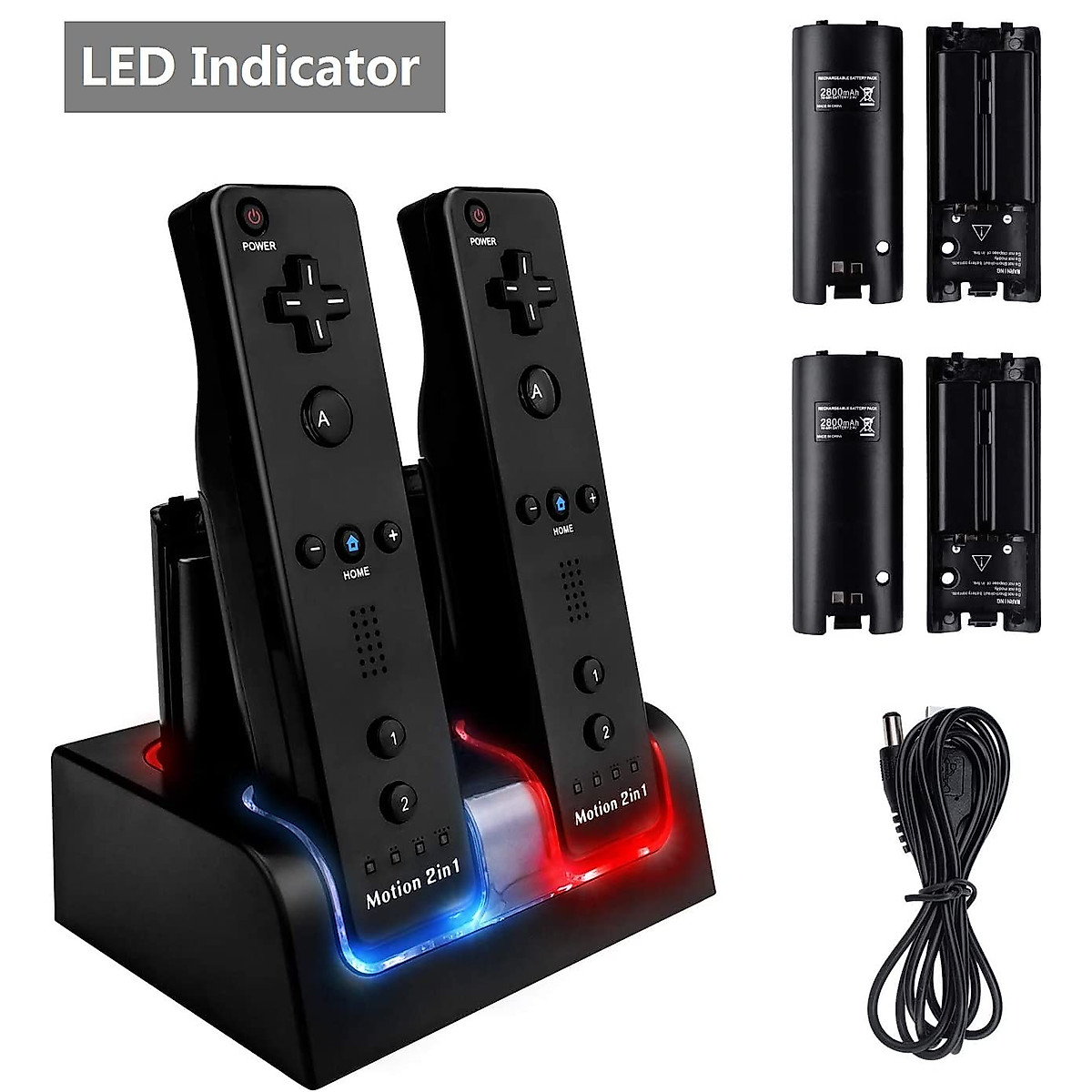 TechKen 4 Charging Ports Charging Station for Wii Controller, Includes 4 Rechargeable Batteries Wii Charger Wii Charger Docking Station (Updated Version)