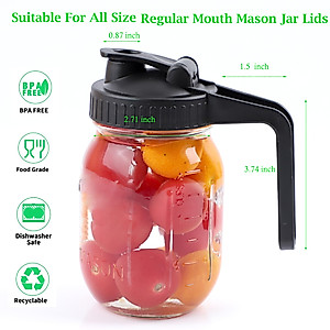 Mason Jar Pour Spout Lids With Handle Regular Mouth Mason Pitcher Lid With Flip Cap, Airtight & Leak-Proof Pour And Store Cover (Jar Not Included)