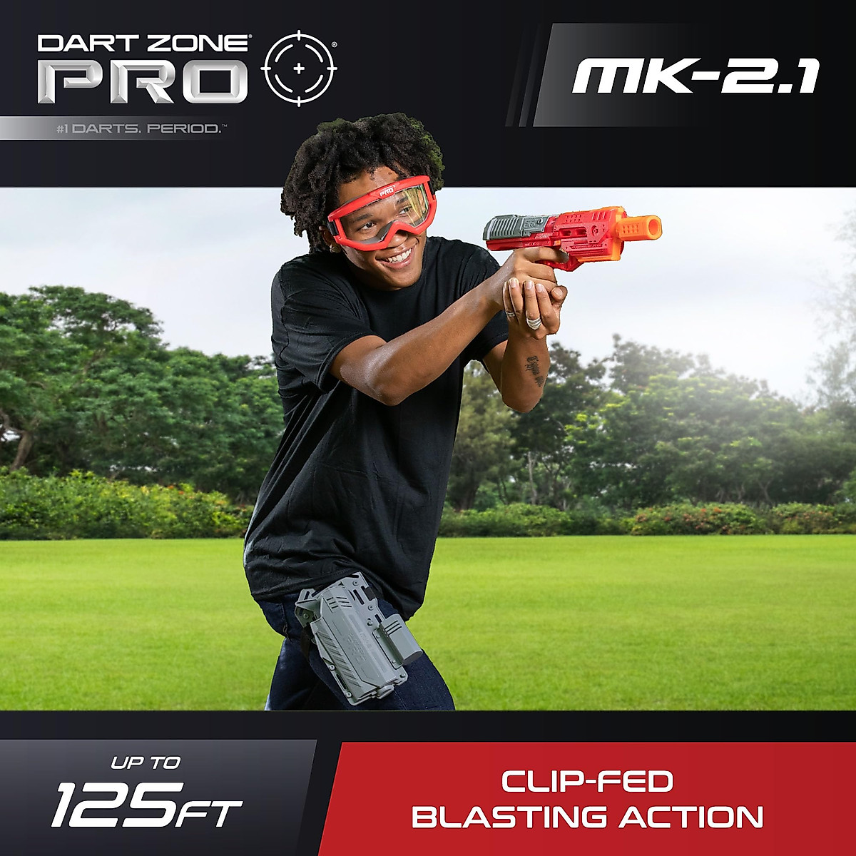 DART ZONE Pro-Series MK-2.1 Foam Dart Blaster – 150 FPS Foam Dart Gun for Adults – Soft Bullet Toy Gun for Ages 14+ – 18 Half Length Darts, 3 Mags, Eyewear, Holsters – Toy Pistol Blaster, 125 ft Range