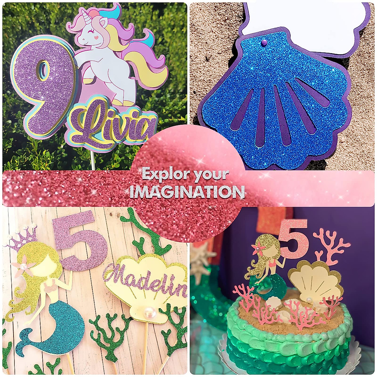 UCEC Glitter Cardstock, 20 Sheets Glitter Paper, 10 Colors Glitter Paper for Crafts, A4 Glitter Card Stock Paper for DIY Projects, Card Making, Kids Scrapbook, 250GSM