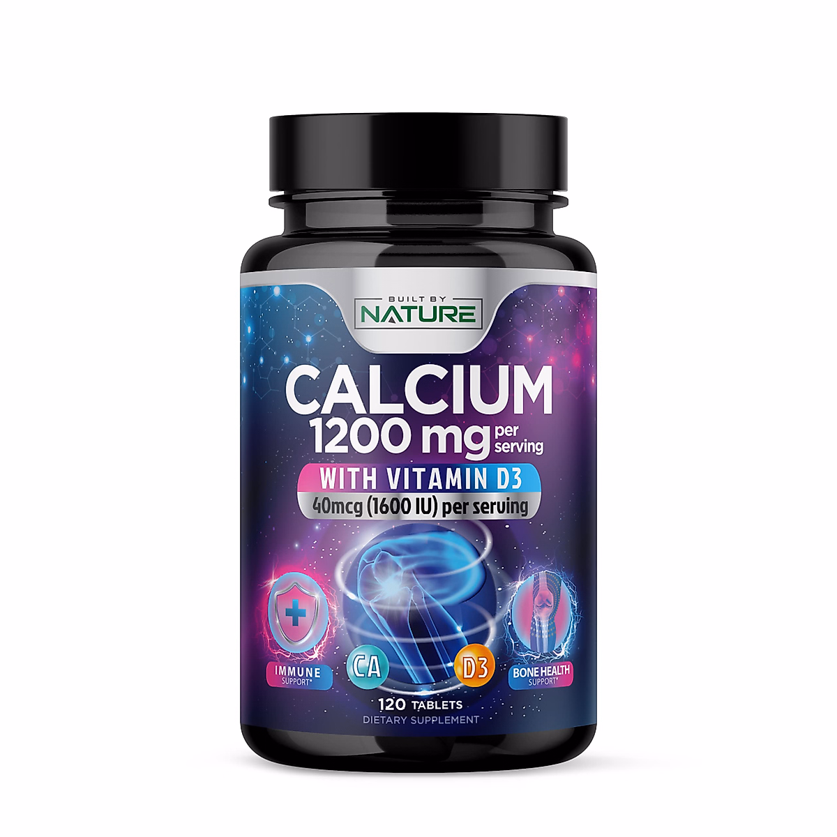 Calcium 1200mg with Vitamin D3 for Best Absorption - Advanced Bone Support Supplement, 1200 mg Calcium Carbonate & 1600 IU Vitamin D3, Slow Release for Immune Support, Easy to Swallow, 120 Tablets