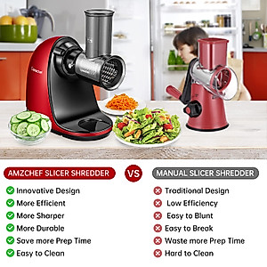 AMZCHEF Slow Masticating Juicer Bundled with Slicer Shredder Attachments, Cold Press Juicer With Silent Motor and Reverse Function,3 Interchangeable blades for Juicing and Shredding Cheese