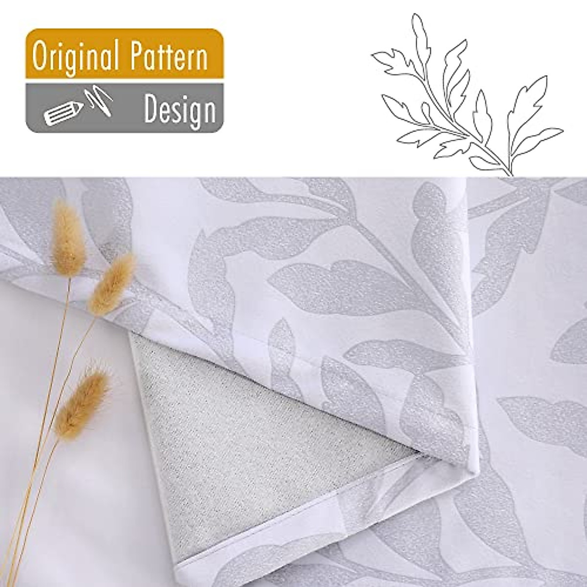 OVZME Velvet White Blackout Curtains, Thermal Insulated Curtains 100% Room Darkening Drapes, Super Soft Leaves Luxury Curtains for Living Room Bedroom 2 Panels, Rod Pocket&Back Tab, White, 52x84