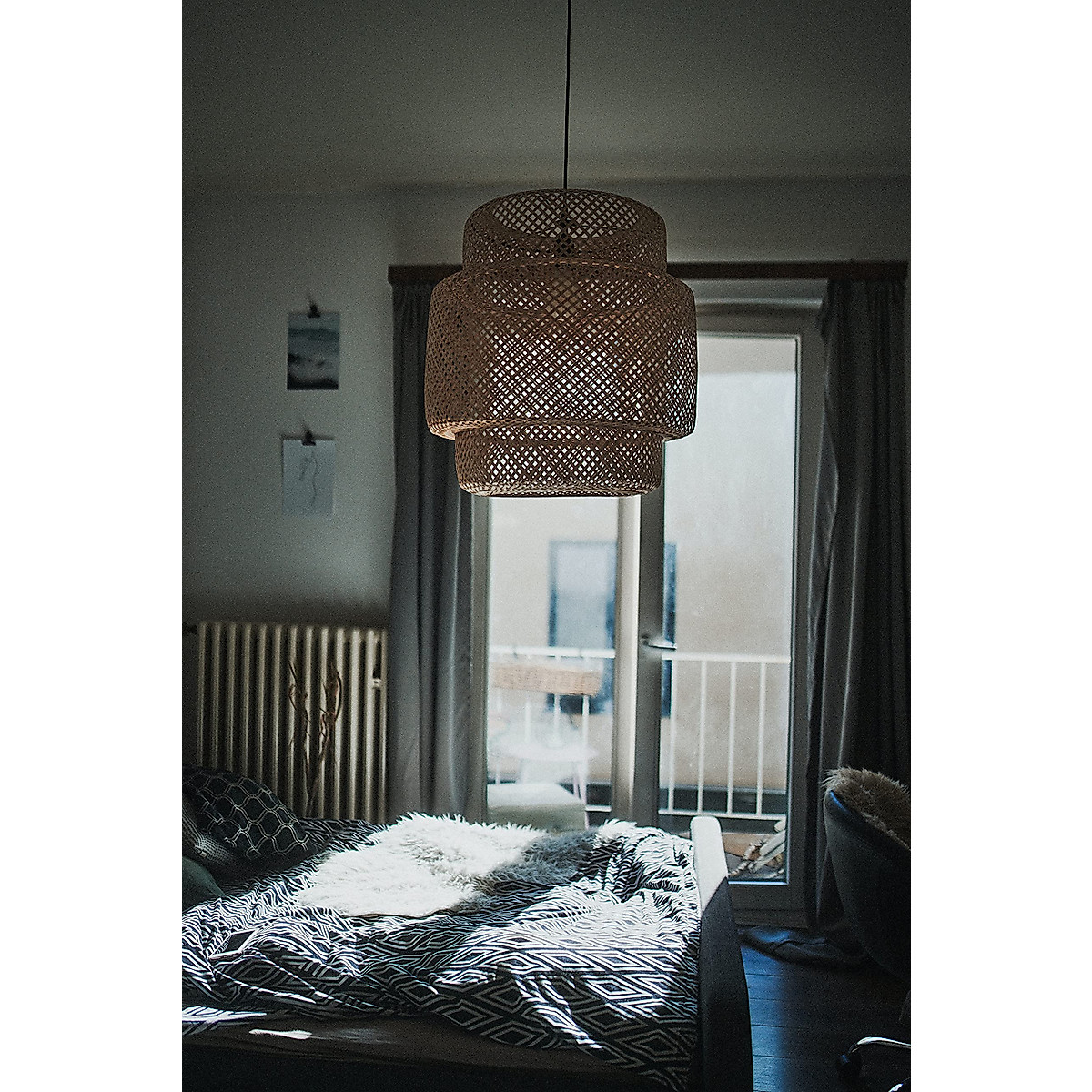 Frontsea Rattan Pendant Lighting for Kitchen | Bamboo Lampshade Handmade Weave Lighting | Wooden Boho Decor | Modern Hanging Ceiling Light Fixture (16inch)