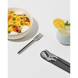 W&P Porter Stainless Steel Utensils with Silicone Carrying Case | Charcoal | Spoon, Fork & Knife for Meals on the Go | Portable and Compact Set