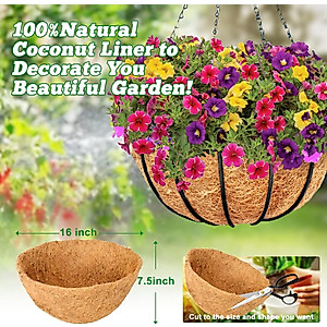Y&M 2pcs 16“ Round Coconut Fiber Liner, 16'' Coco Liner Pre-Formed Replacement for Wall Hanging Planter Basket