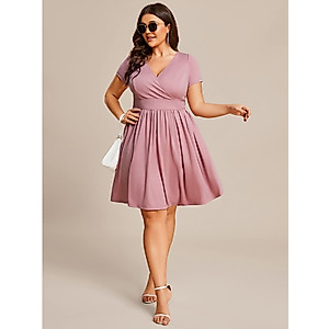 Ever-Pretty Summer Mini A-Lline Short Sleeves A-Line Curve Dresses for Women 2023 Dusty Rose L