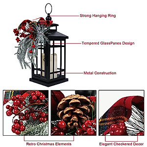 Christmas Candle Lantern14 Inch, Garden Flashing Candle Light, Decorative Hanging Lantern for Indoor Home Tables and Fireplaces Outdoor Patios, with Holiday Retro Decorative Ornaments