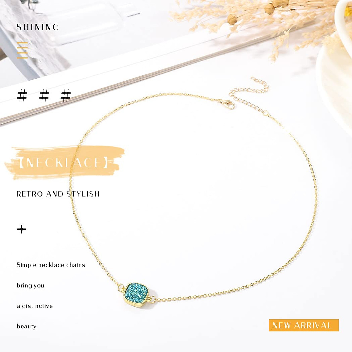 JAKAWIN Rhinestone Pendant Necklace Jewelry Adjustable Collar Necklaces Gold Neck Chain for Women NK295 (Light Blue)