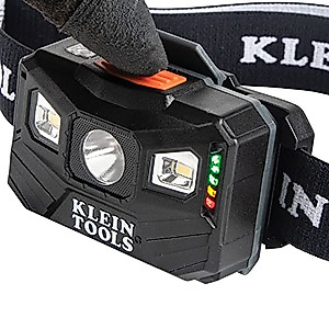 Klein Tools 56048 Rechargeable Auto-Off LED Headlamp, Adjustable Fabric Strap, 400 lms, All-Day Runtime, for Work, Running, Outdoor Hiking