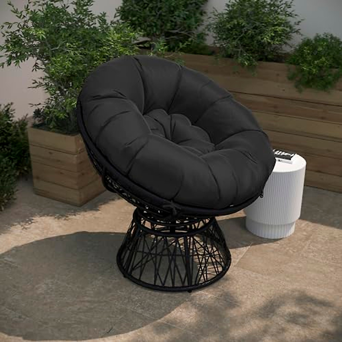 Flash Furniture Bowie Comfort Series Black Swivel Patio Chair with Black Cushion