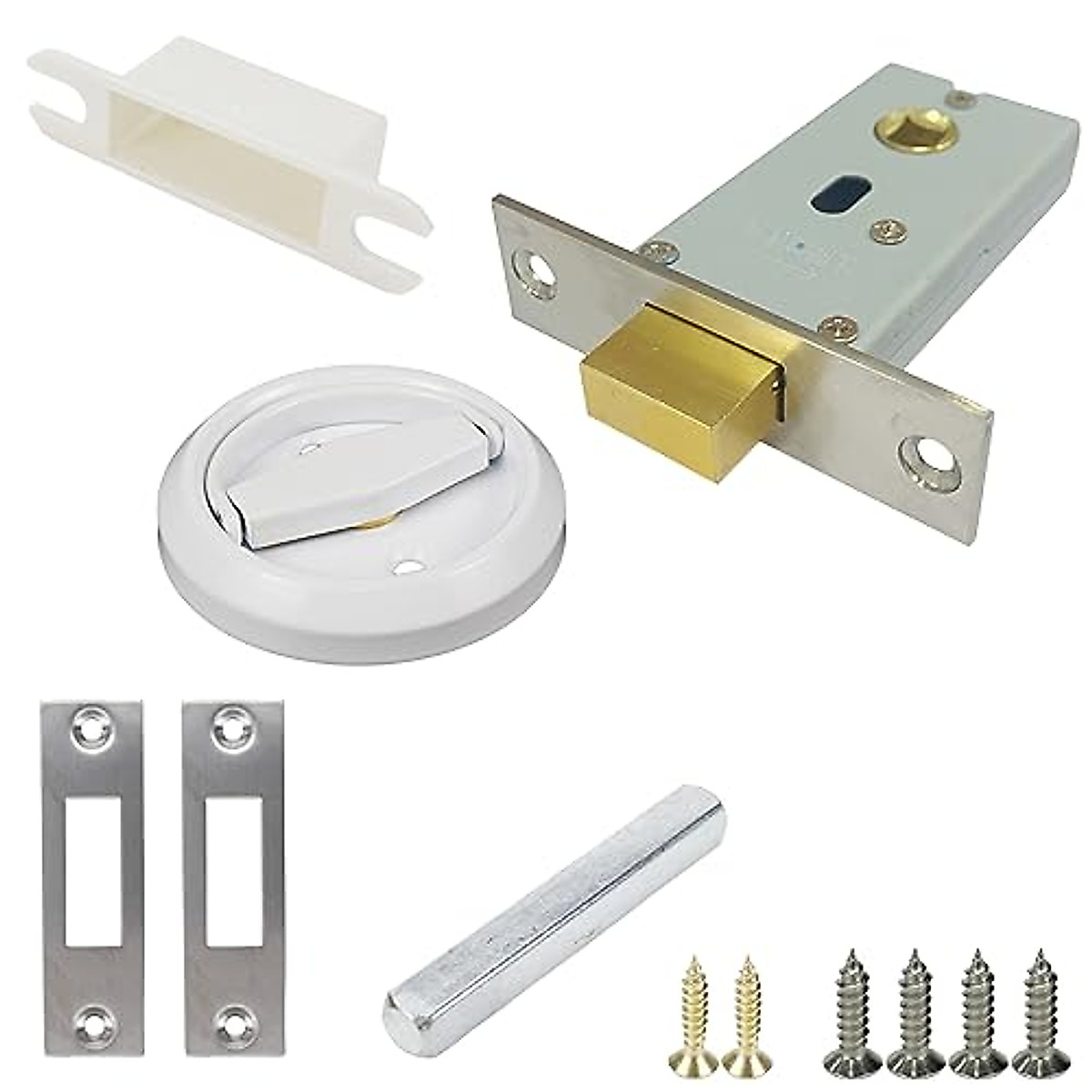 FarBoat 1 Set Single Side Recessed Flush Door Locks 304 Stainless Steel Round Sliding Door Pull Lock Hidden Privacy Door Lock Locker Knobs Handles (White)