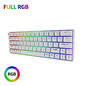 Ractous RTK63P 60% Mechanical Gaming Keyboard RGB Backlit PBT keycaps 63key Ultra-Compact Wired Keyboard Programmable for PC/Mac Gamers,Hot-Swappable Optical Blue Switch (White)