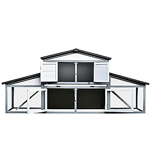 PawHut Large Rabbit Hutch Outdoor Materials Safer for Pets & Climate-Friendly, Big Rabbit Cage, Weatherproof Wood Rabbit Hutch, Grey