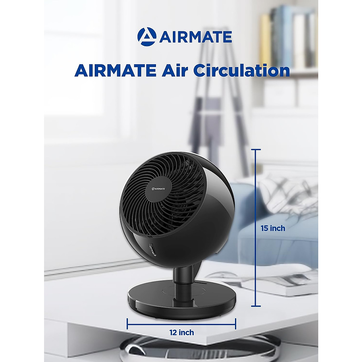 AIRMATE Large Air Circulator Fan for Bedroom, 120°+90°Oscillating Fan with Remote, 12in Quiet Cooling Fans, High Velocity Floor Fan with Timer, 10 Speeds DC Fan for Home, Office, Dorm (Black)