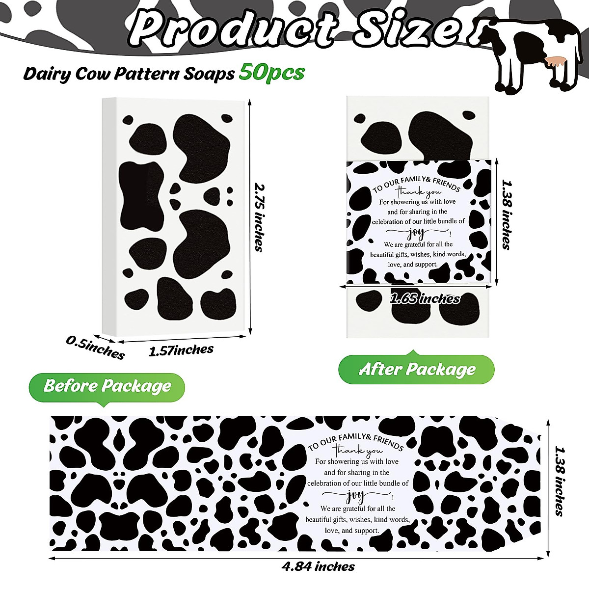 Dimsile 50 Pcs Cow Theme Soap Bar Dairy Cow Pattern Soap with Thank You Cards for Guests Glycerine Handmade Bath Soaps Animals Soap Favors Girl Boy Birthday Baby Shower Favors Bulk for Guest