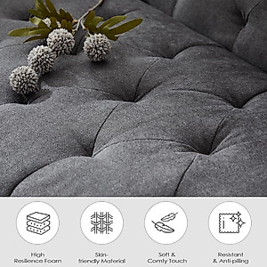 TYBOATLE 62" W Loveseat Sofa w/ 2 USB Charger Ports and 2 Cupholders, Mid-Century Modern Tufted Linen Fabric Small Love Seat Couches for Compact Living Room, Bedroom, Apartment, Dorm (1, Dark Grey)