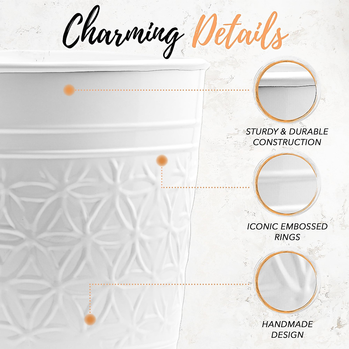 Autumn Alley Handcrafted White Bathroom Trash Can, Round Open-Top Bathroom Wastebasket White Stylish Metal Wastebasket for Home, Office, Bedroom Decorative Waste Basket Decor, White, 2 Gal.