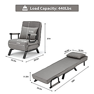 Haddockway Single Person Sofa Bed Sleeper Chair Convertible Chaise Lounge Couch,Folding Sofa Arm Chair with Pillow&5 Adjustable Backrest,Upholstered Lazy Bed Leisure Recliner for Home Office
