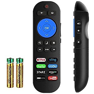 Universal TV Remote for Roku TV, for TCL Hisense Onn Sanyo Philips Sharp JVC Hitachi Element Roku TV Remote, TV Remote with Netflix Sling Hulu Vudu Starz Amazon HBONOW YouTube Buttons with Batteries