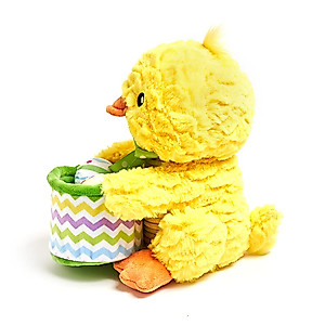 Cuddle Barn - Basket of Eggs - Chick | Easter Basket Stuffer Animated Animal Plush Toy Chick Holds Basket of Plush Eggs and Twirls Around to Bunny Hop, 10 inches