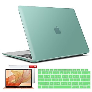IBENZER Compatible with New MacBook Air 13 inch case 2022 2021 2020 M1 A2337 A2179 A1932, Hard Shell Case&Keyboard Cover&Screen Film for Mac Air 13 with Touch ID (2018-2022), Green, AT13GN+2