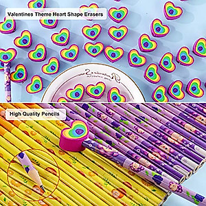 Valentine’s Day Stationery Gift for Kids Classroom 30 PCS Assorted Stationery Exchange Pencil Eraser Ruler Stamper and Stickers Classroom Prizes Goodie Bag Party Supplies with Valentines Gift Cards