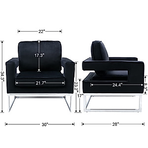 CIMOO Velvet Accent Chair Set of 2 with Back for Living Room, Modern Armchair for Bedroom Tufted Single Sofa Chair Upholstered Comfy Reading Chair Extra Wide Arm Chair with Sliver Legs, Black