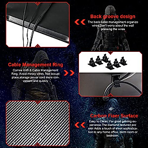 OKL 42” Gaming Desk- Home Office Computer Table, Black Carbon Fiber Gamer Workstation with Monitor Support，Headphone Hook，Pad Groove，Cable Management Holes，Storage Basket for PS4 Xbox (Red)