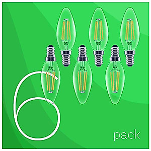 Asencia AN-03676 60 Watt Equivalent B11 All Glass Vintage Filament Dimmable LED Light Bulb, E12 Candelabra Base, 6-Pack, 6 Pack, Daylight (5000K)