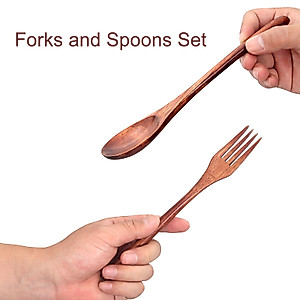 12 Pieces Wooden Forks and Spoons for Eating Utensil Set Lunch Wooden Cutlery Japanese Silverware Sets Flatware Reusable Bamboo Utensils Korean Wooden Spoon Fork Set