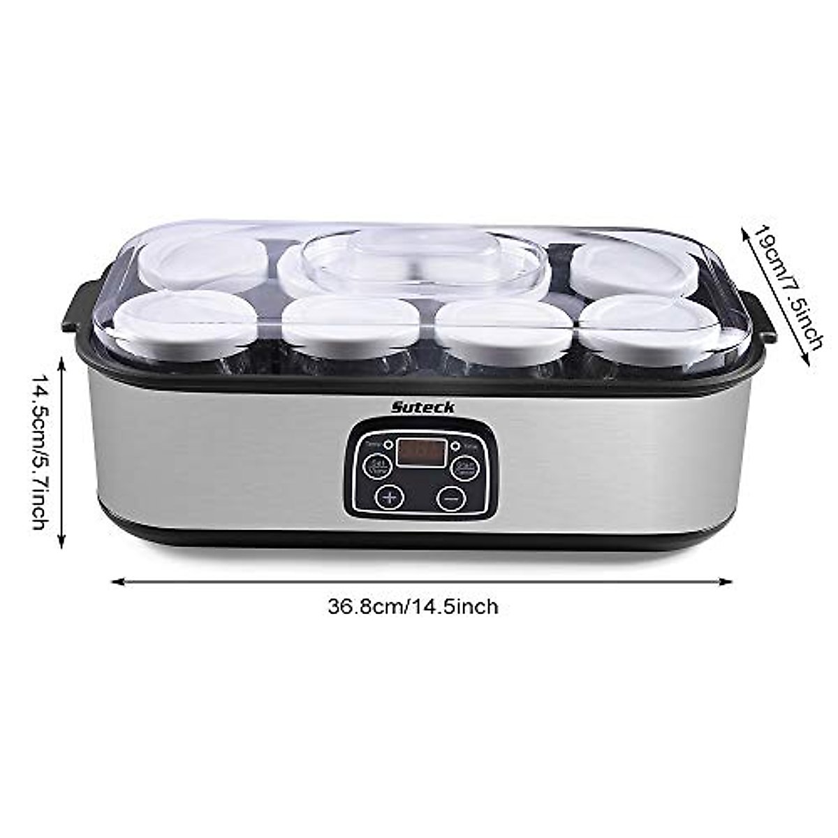 Yogurt Maker Automatic Digital Yoghurt Maker Machine with 8 Glass Jars 48 Ozs (6Oz Each Jar) LCD Display with Constant Temperature Control Stainless Steel Design for Home Use