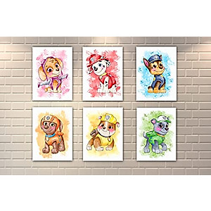 OzWood Crafts- Paw Patrol Wall Decor Poster Prints, Set of 6 FRAMELESS (8''x10''), Paw Patrol room decor for boys, Paw Set of 6 (8inchx10inch)