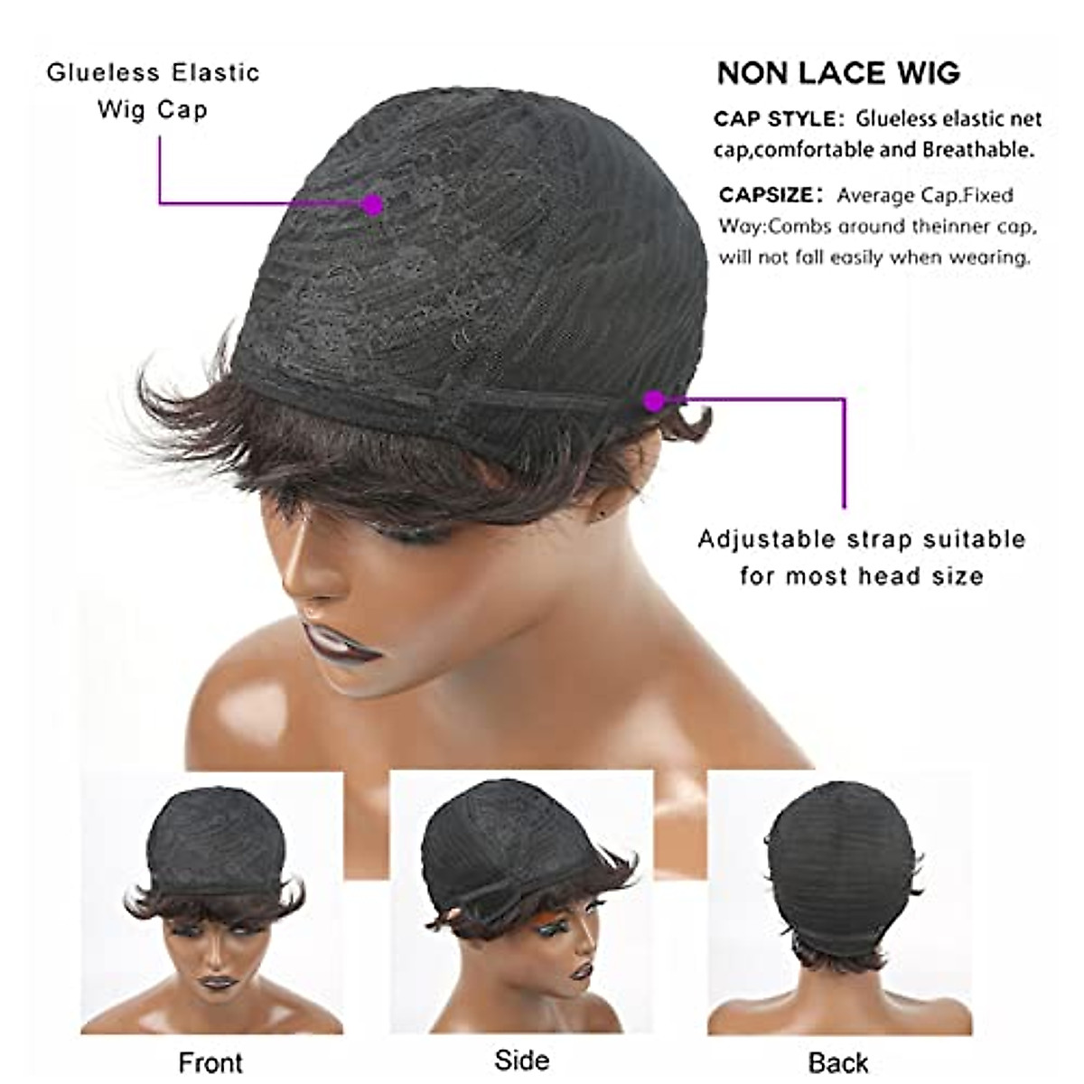 YOUKNOWIG Pixie Cut Straight Short Bob Wig for Black Women 100% Brazilian Human Hair Full Machine Made Wigs Natural Black Color