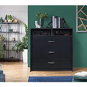 Hodedah 3-Drawer 1-Open Shelf 2 Compartments Dresser, Black