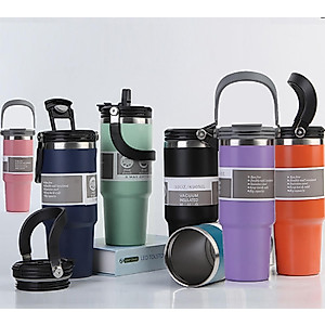 Insulated Straw Mug, 30 oz Anti-Leak Tumbler with 3-Way Lid: Sip, Straw, or Pour - Stainless Steel Travel Coffee Mug Fit Cupholder with Easy-to-carry Handle (Mint Green)