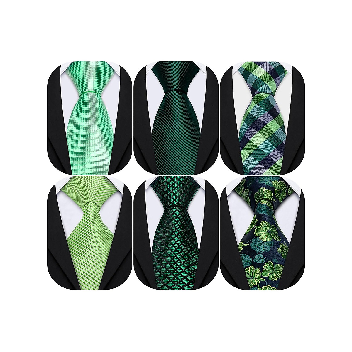 Barry.Wang 8PCS Men Necktie Set Solid Green Silk Tie Formal Business Wedding Party Shamrock Day Christmas Xmas