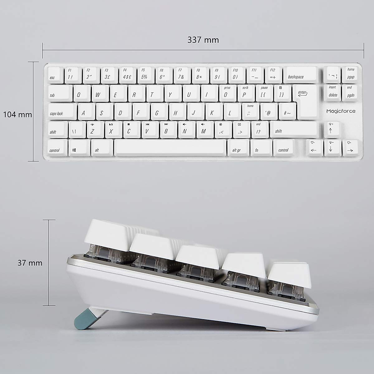 Qisan Mechanical Gaming Keyboard PBT Keycaps Gateron Blue Switch Mini 69 Keys(60%) Wired Keyboard with White Backlit UK QWERTY Layout Gaming Keyboard for Gaming Office