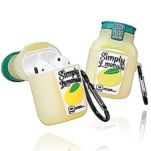 Cases for Airpod 2&1 Case, Cute 3D Funny Lemon Bottle Airpods 1st 2nd Case, Soft Silicone Portable Cover, Fashion Cool Fun Stylish Air Pods Shell Cases for Girls Women Boys Kids Teen