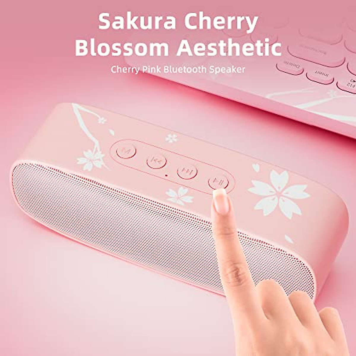 Mytrix Sakura Pink Cherry Blossom Bluetooth Speaker, Portable Wireless Speaker with Bluetooth 5.0, Dual Pairing, Outdoor Speakers with HD Sound and Bass for Home, Party, and Travel