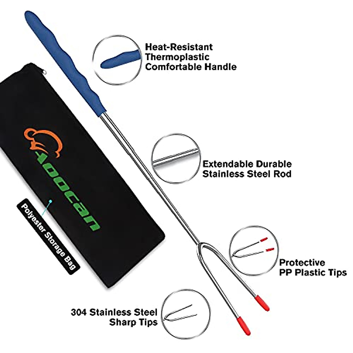 Aoocan Marshmallow Roasting Sticks , 10 Pack Long 45 Inch Smores Sticks for Fire Pit , Telescoping Rotating Smores Skewers - Hot Dog Roasting Sticks for Campfire, Camping, Bonfire and Grill