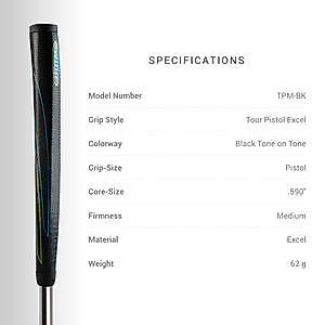 Winn 2016 Tour Pistol Black Golf Putter Grip (