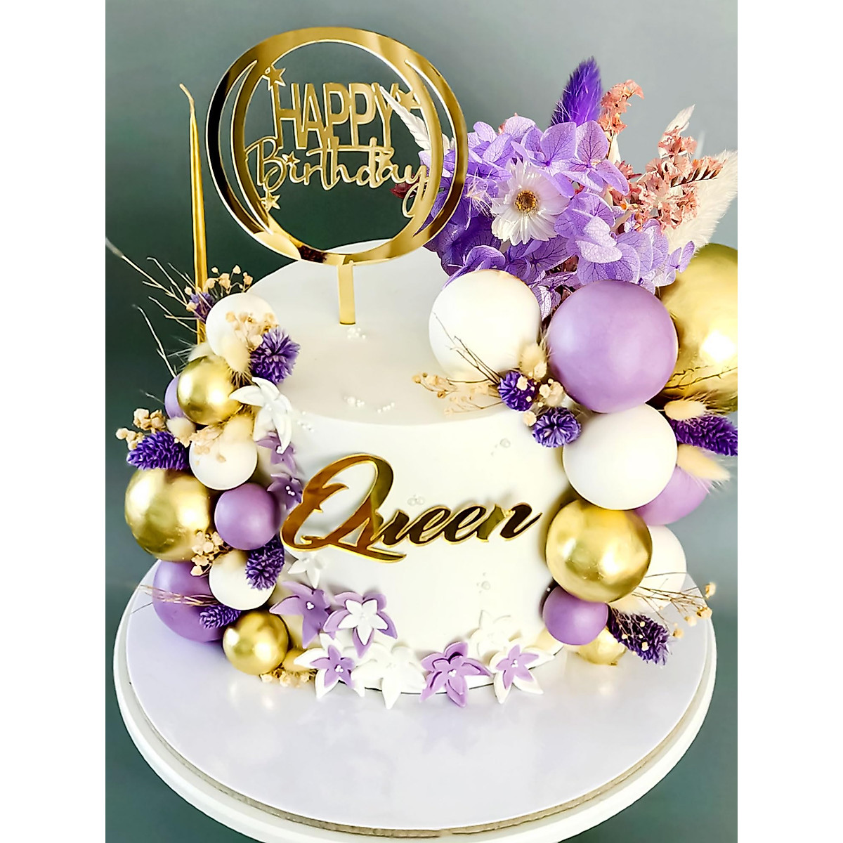 JeVenis Purple Cake Topper Boho Cake Decorations Cake Flowers Decorations Floral Cake Topper for Baby Shower Wedding Bridal Birthday Party Supplies