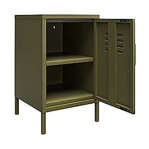 REALROOMS Shadwick 1 Door Metal Locker Style Livingroom End Table, Olive Green