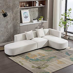 kevinplus 110'' Modern Sectional Sofa Curved Round Seat Couch with Chaise Lounge for Living Room, Contemporary Luxury Upholstered 4-Seat Sofa Couch for Apartment, Chenille Fabric & 2 Pillows, Beige