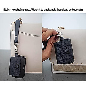 [New] The Tanned Cow- Apple AirPods 1,2 [New 2022 Model] pro Classic Cute Leather case Cover Protective Skin with Key Chain Strap for Men Women, Support Wireless Charging (Black)