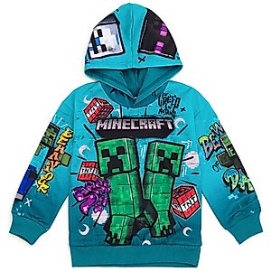 Minecraft Creeper Zombie Steve Big Boys Fleece Pullover Hoodie Turquoise 10-12